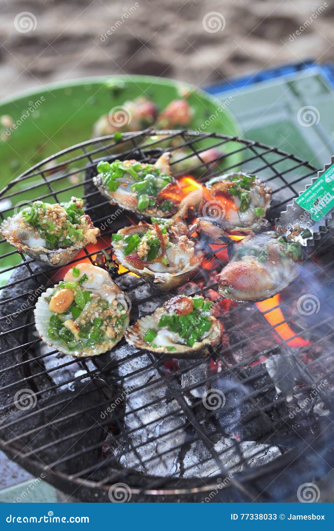 Grilling Shellfish and Seafood on Hot Fire Stock Image - Image of ...