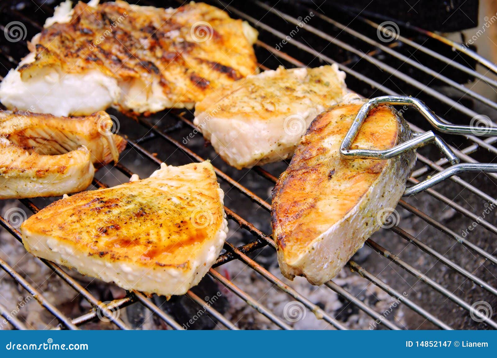 Grilling steak from fish stock image. Image of halibut - 14852147