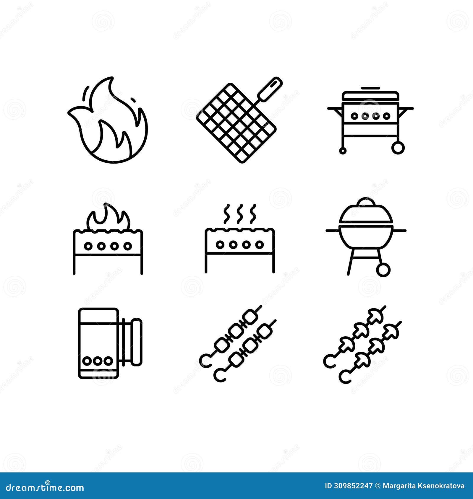 Grilling Vector Isolated Line Icon Set. BBQ Barbecue Grill Stock Vector ...
