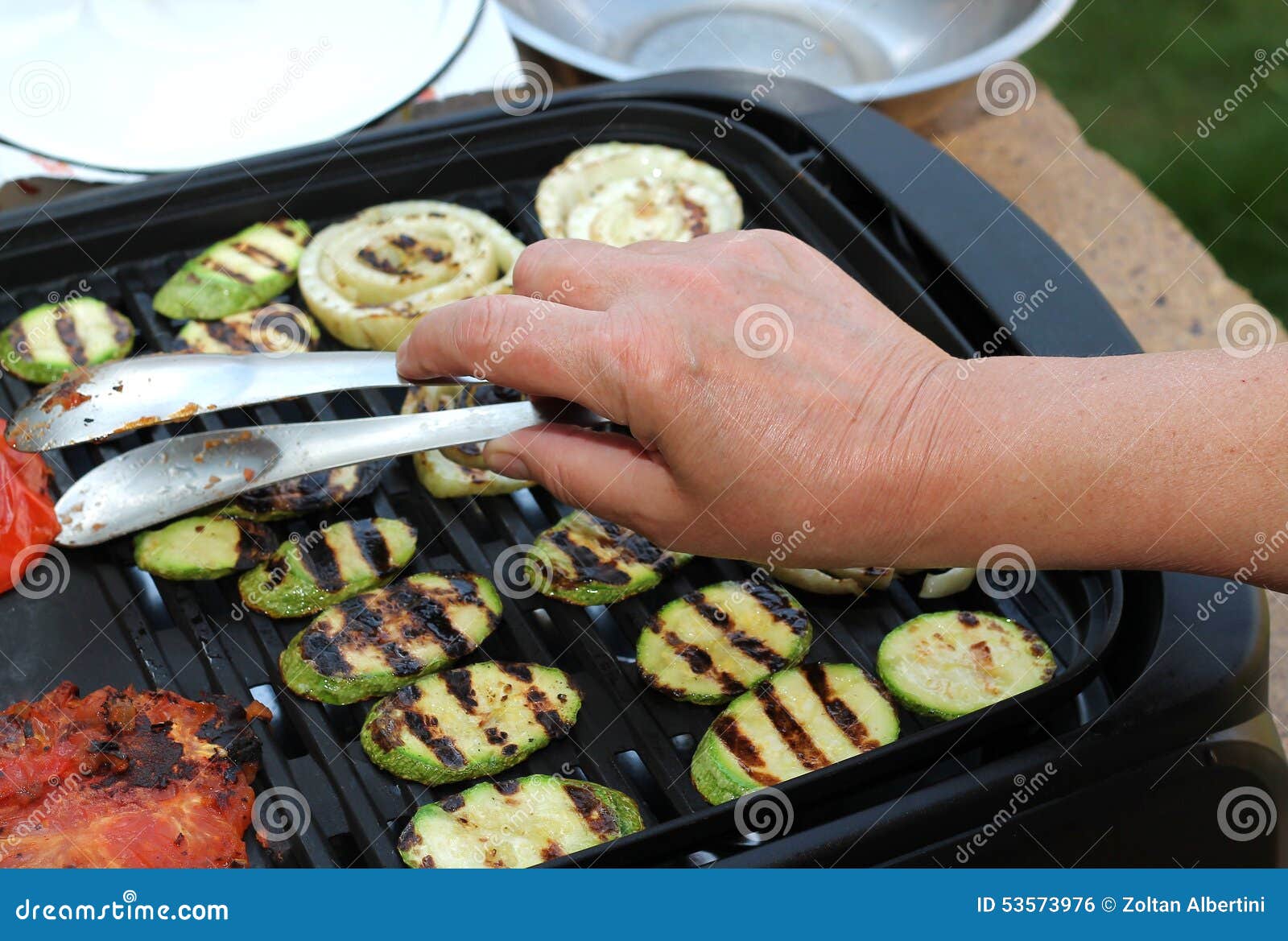 Grilling Vegetables, Womens Hand Stock Photo - Image of beef, cooked ...