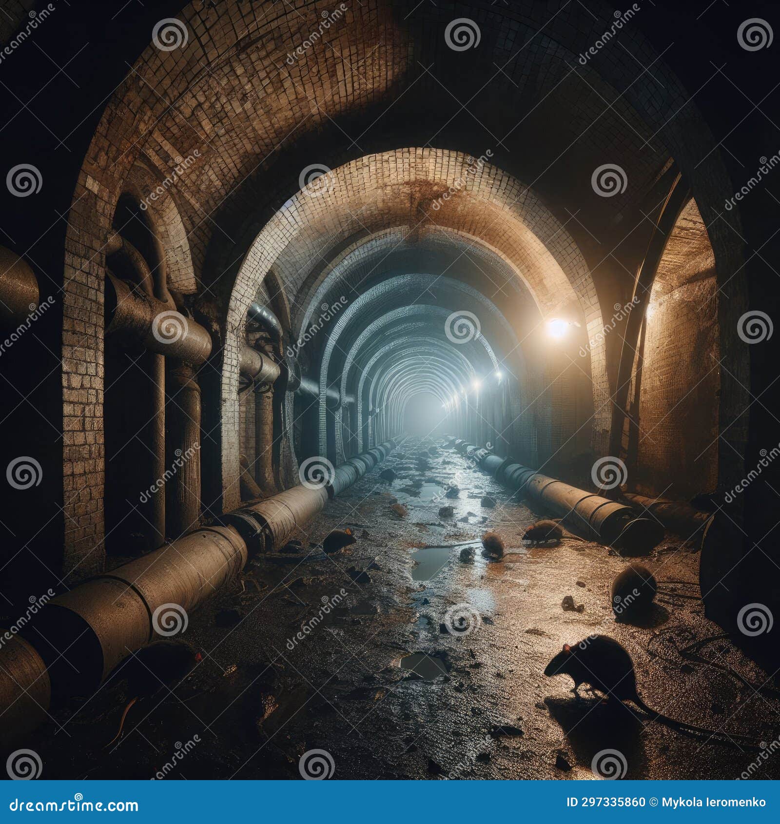 A Grim, Filthy Sewer Tunnel with Rats. Stock Illustration ...