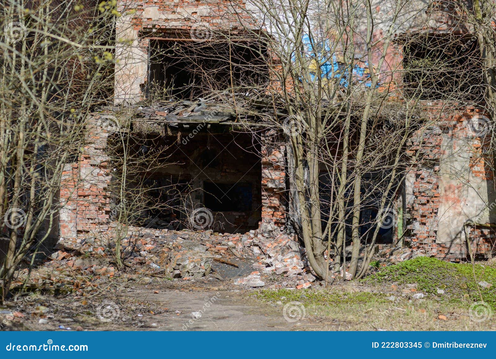 Grim Photo of an Old Dilapidated Brick Building with Collapsed Ceilings ...