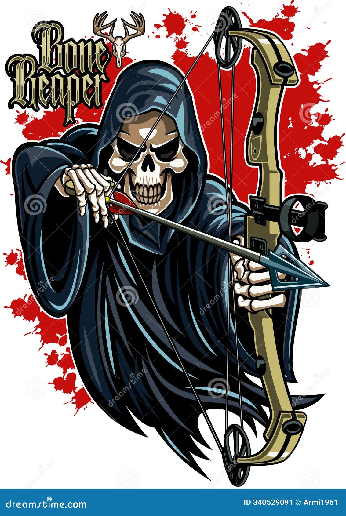 Grim Reaper Aiming Compound Hunting Bow Cartoon Vector | CartoonDealer ...
