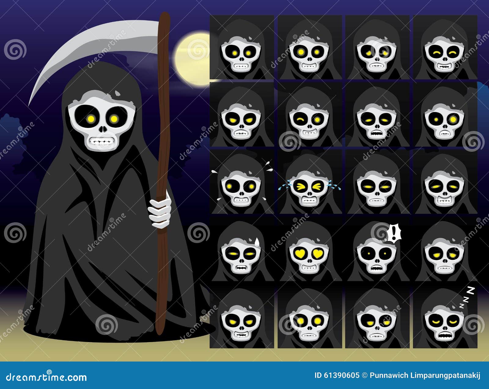 Grim Reaper Cartoon Emotion Faces Vector Illustration Stock Vector ...