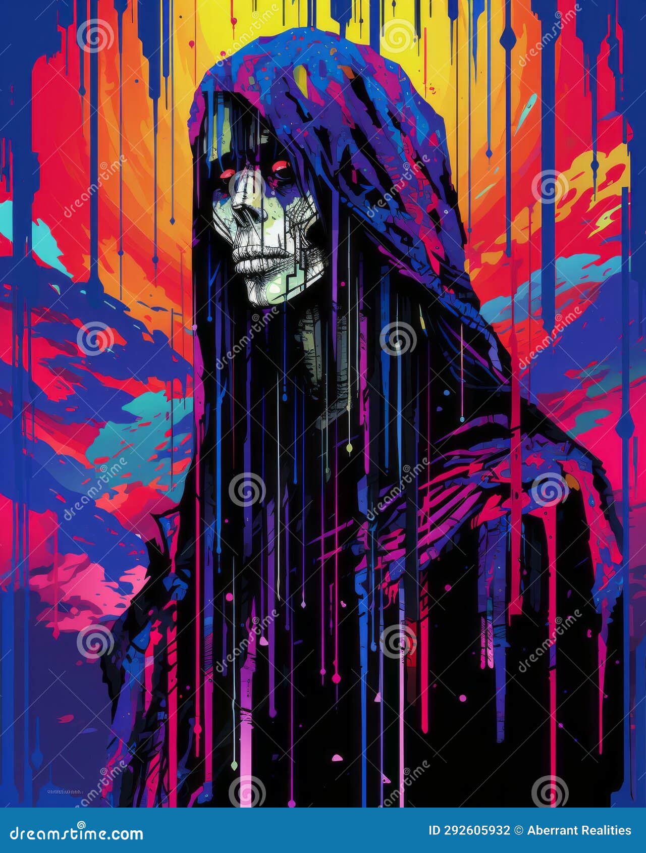 The Grim Reaper with Colorful Paint Dripping Down His Face Stock ...