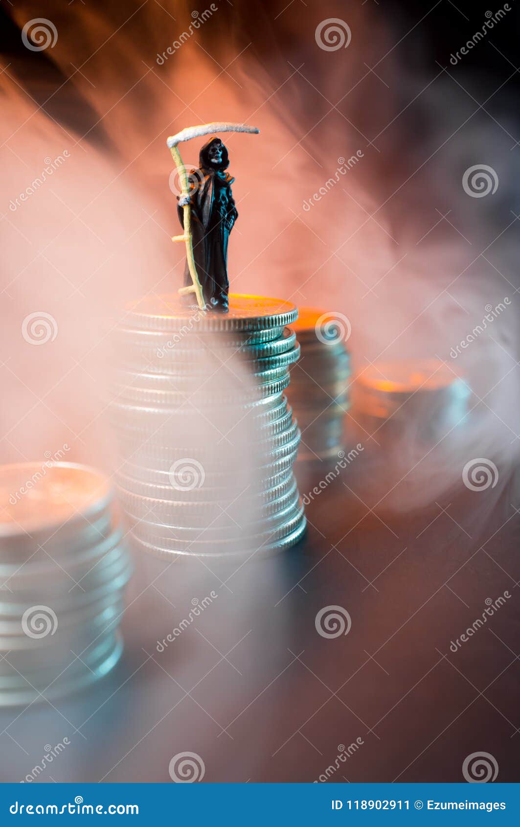 Grim Reaper Evil Money stock image. Image of coins, deceased - 118902911