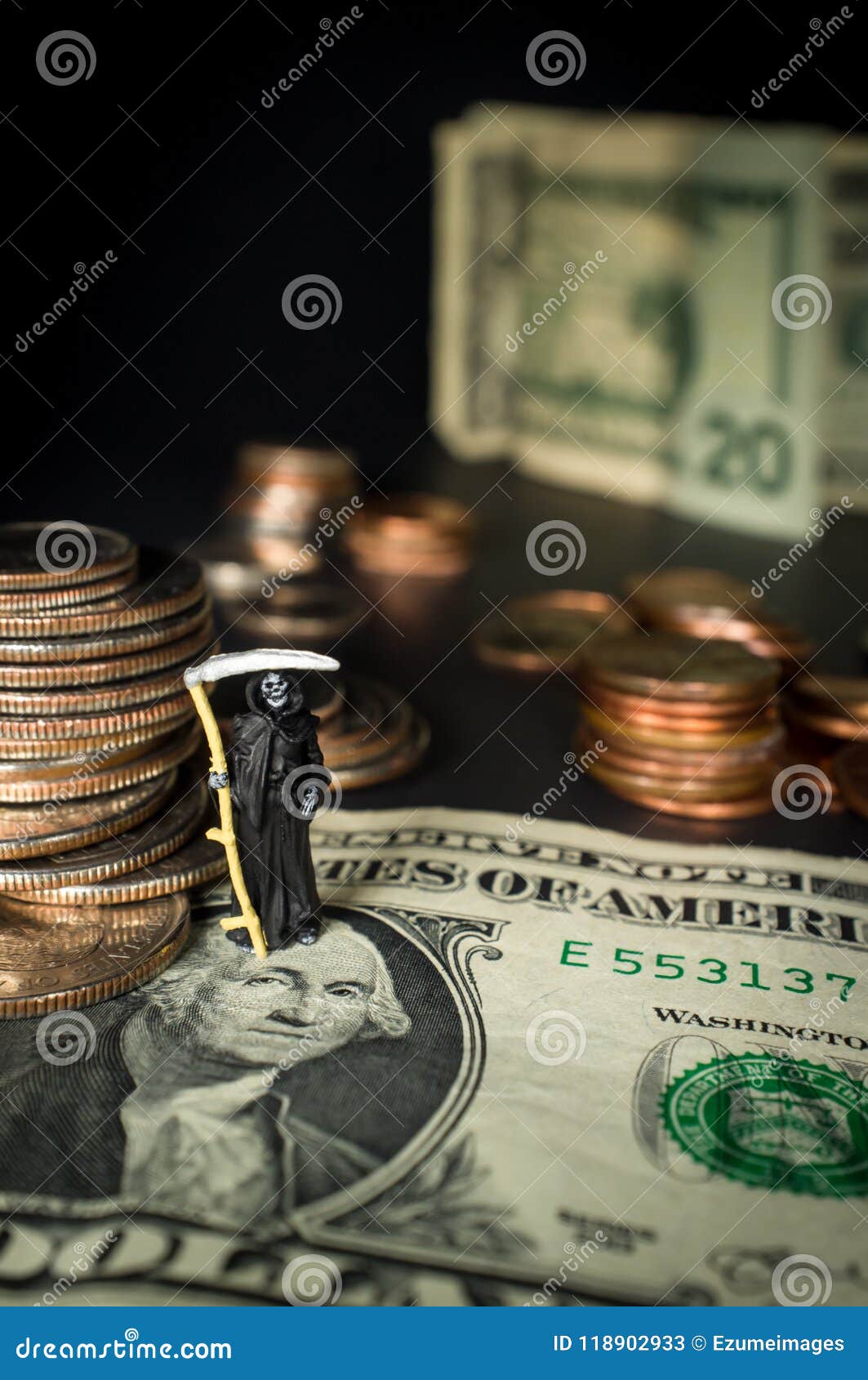 Grim Reaper Evil Money stock image. Image of banking - 118902933