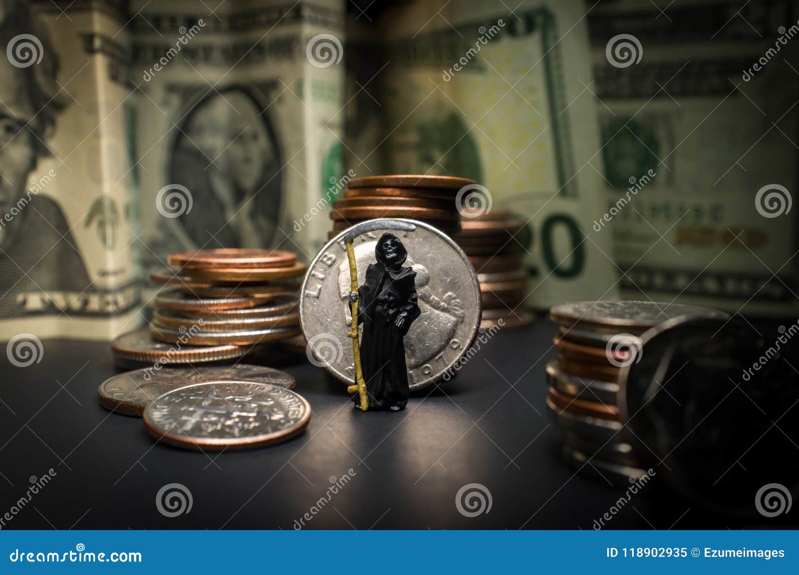 Grim Reaper Evil Money stock image. Image of devil, figurine - 118902935