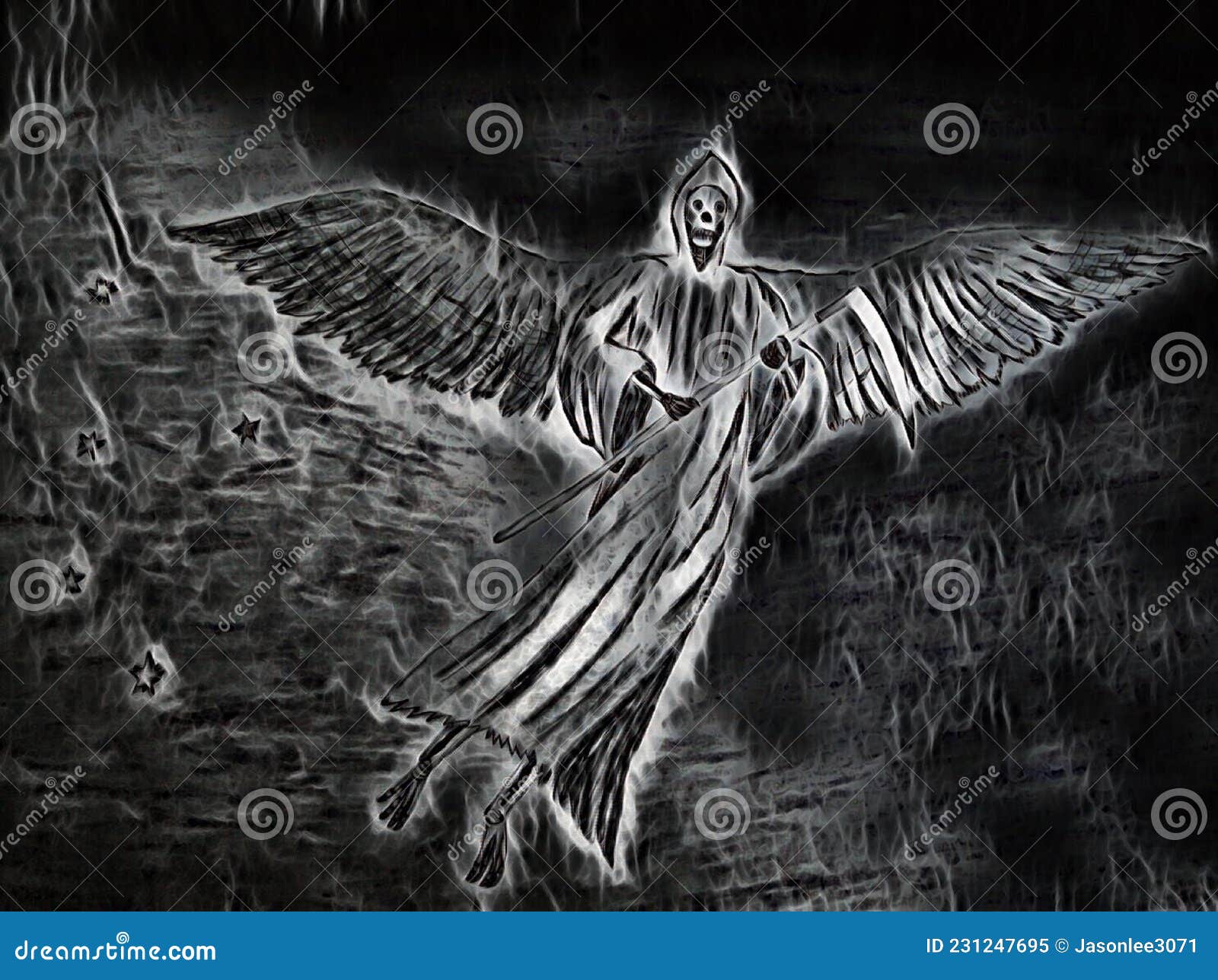Grim reaper in flight stock illustration. Illustration of halloween ...