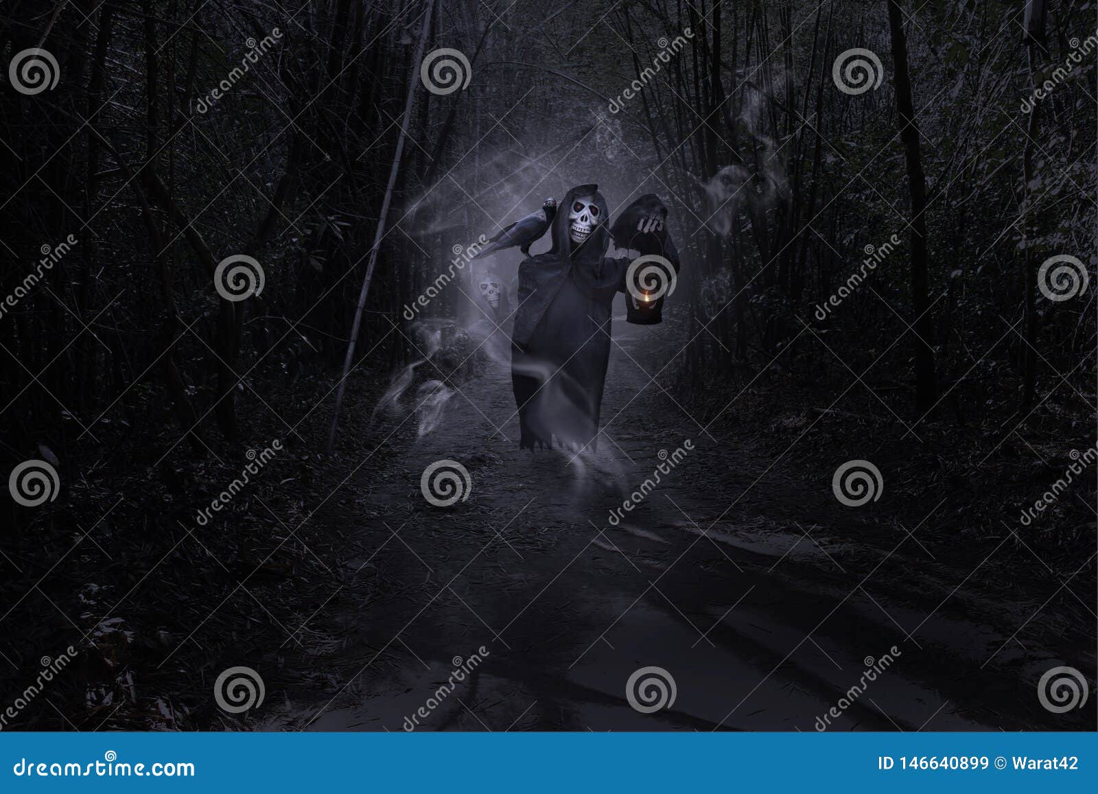 Grim Reaper in Forest,Halloween Day,Ghost Puppet Stock Image - Image of ...