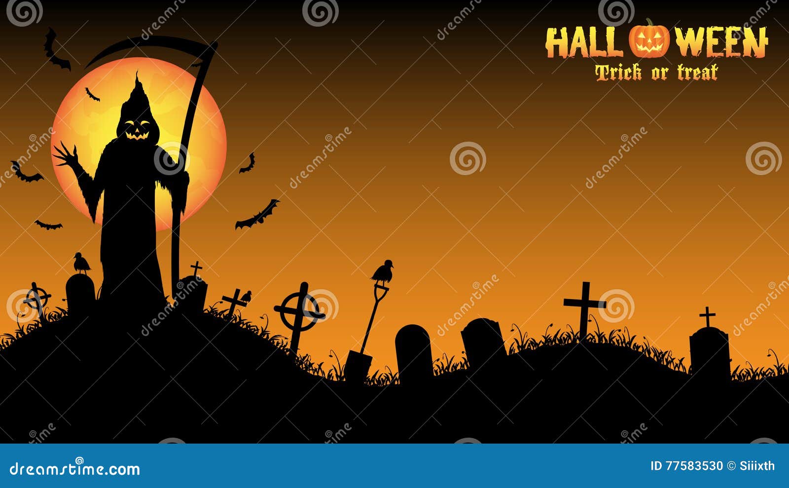 Grim Reaper with Halloween Background Stock Vector - Illustration of ...