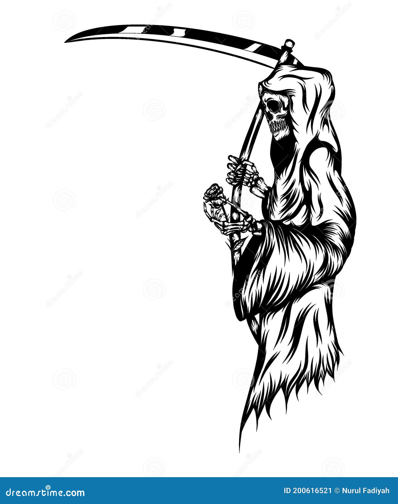 The Grim Reaper Holding the Flower Stock Vector - Illustration of grim ...