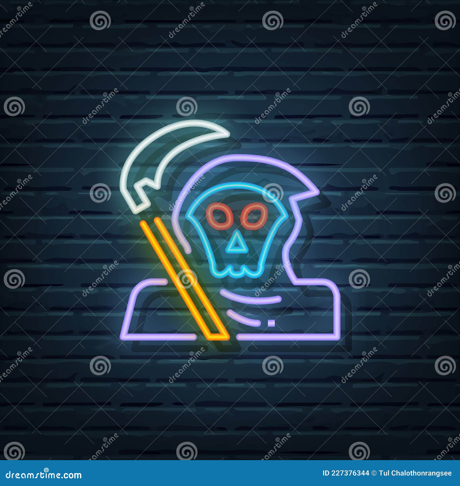 Grim Reaper Neon Sign stock vector. Illustration of graphic - 227376344