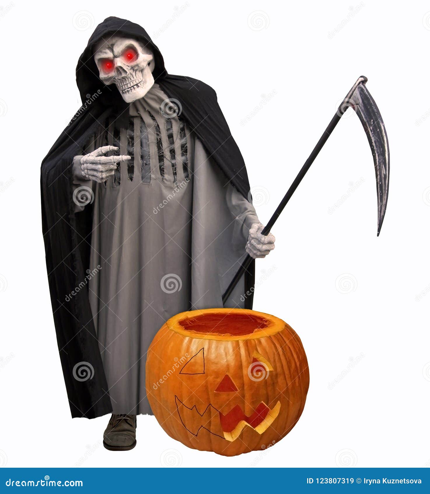 Halloween Grim Reaper with Pumpkin Stock Image - Image of magic, grim ...