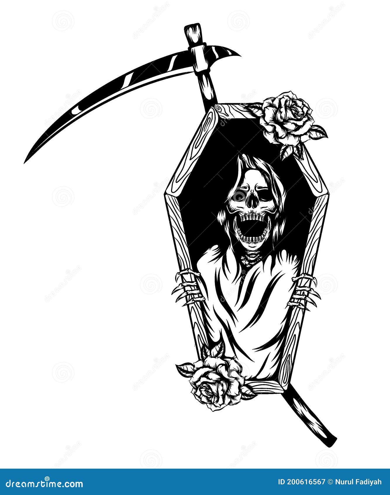 Coffin And Flowers. Death Scythe, Hood. The Funeral Symbols. Halloween ...