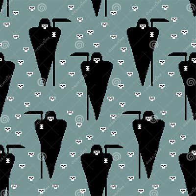 Grim Reaper Pixel Art Pattern Seamless. 8 Bit Death Backgroundl Stock ...