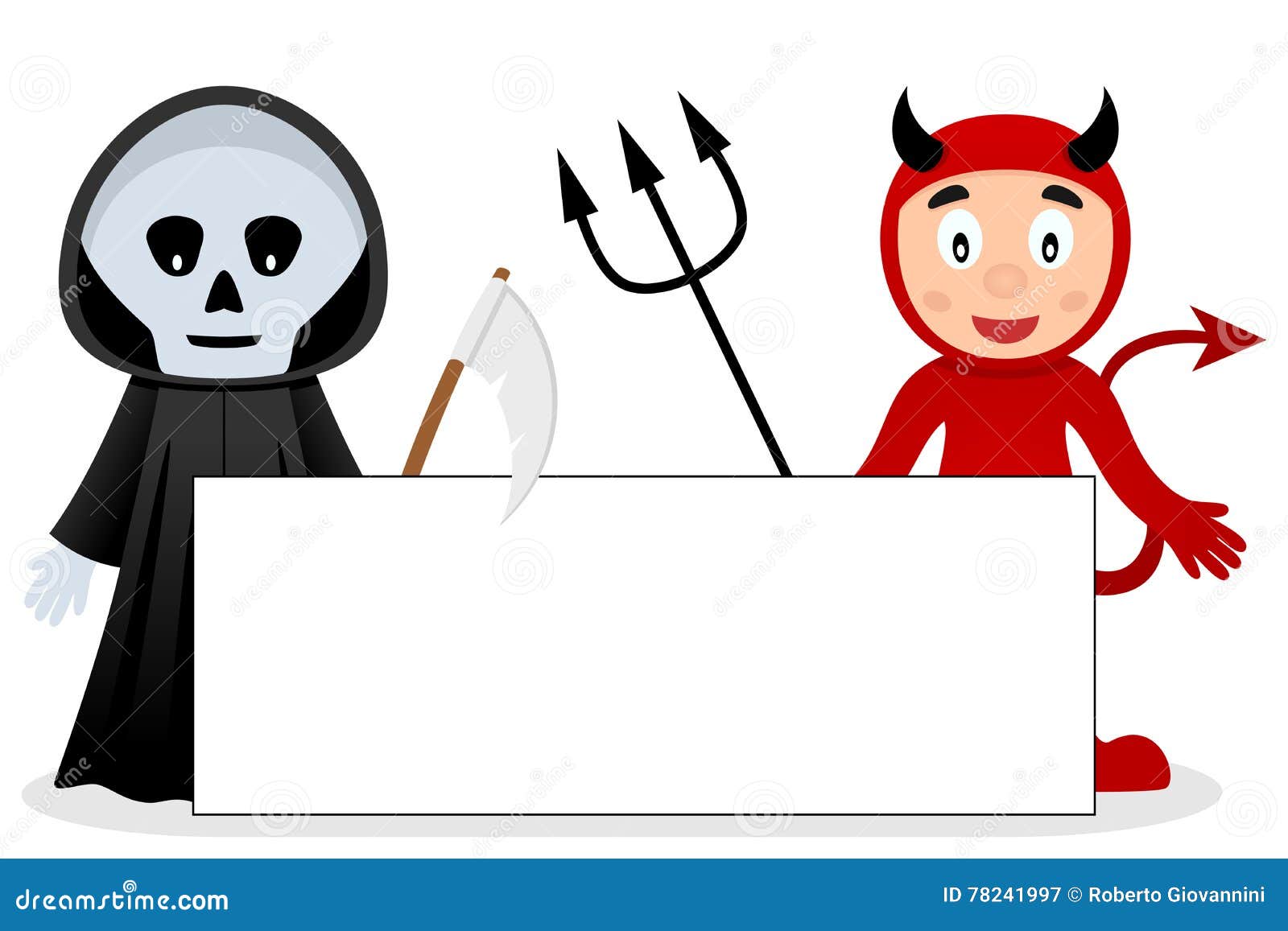 Grim Reaper & Red Devil With Blank Banner Cartoon Vector ...