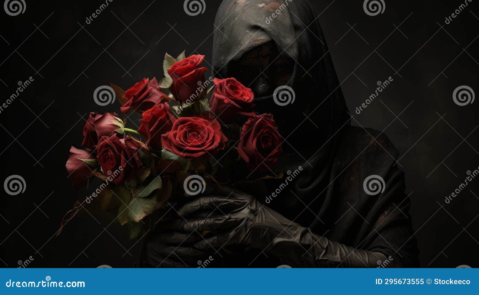 Grim Reaper With Red Roses: Dark And Gritty Dystopian Art Royalty-Free ...