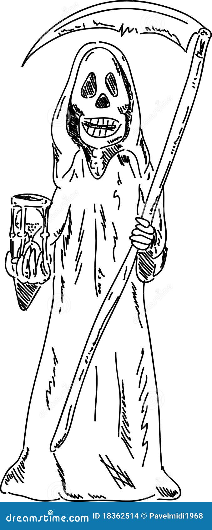 Grim Reaper with sandglass stock vector. Illustration of outline - 18362514