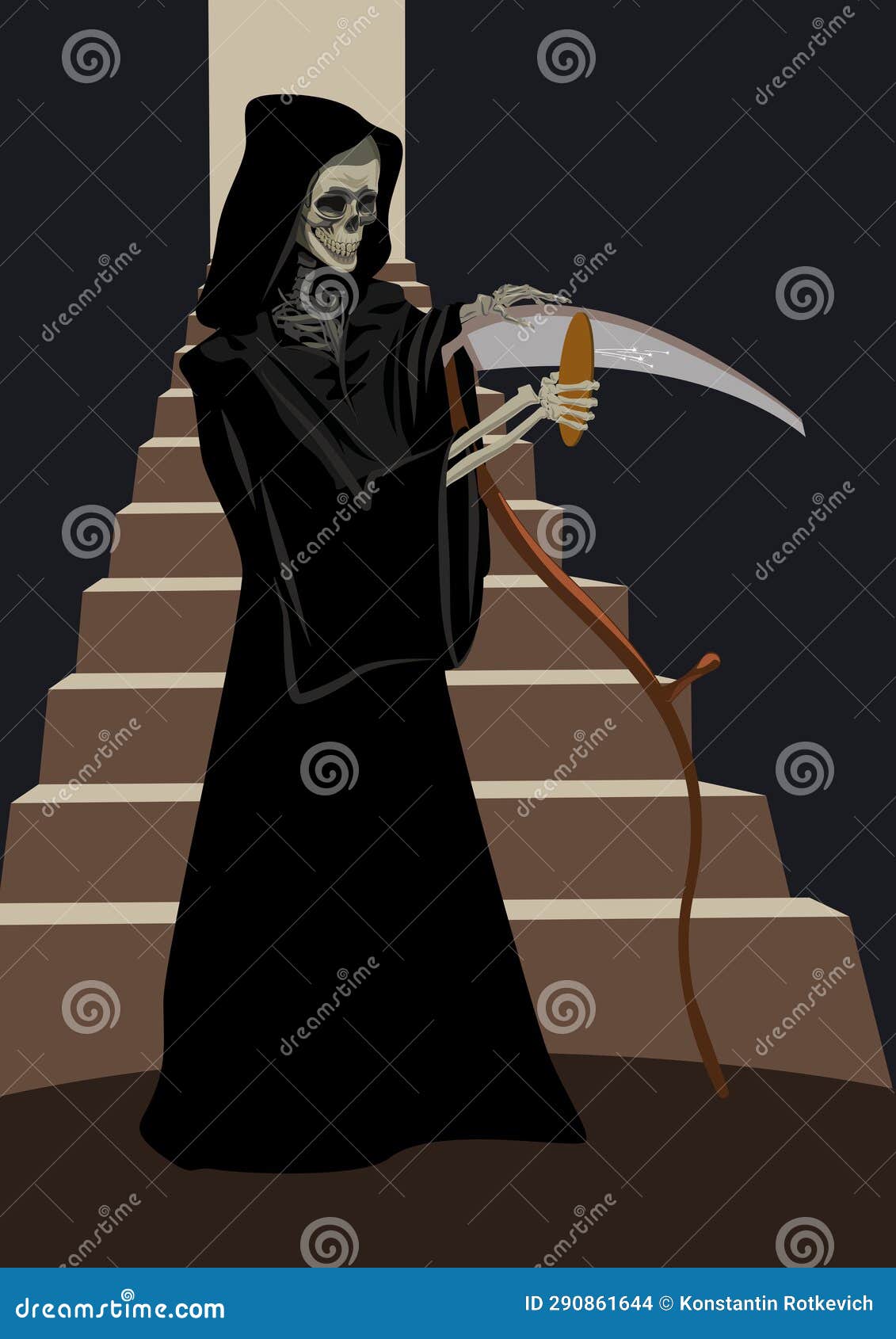 Halloween Grim Reaper Skeleton Sharpening Scythe Stock Vector ...