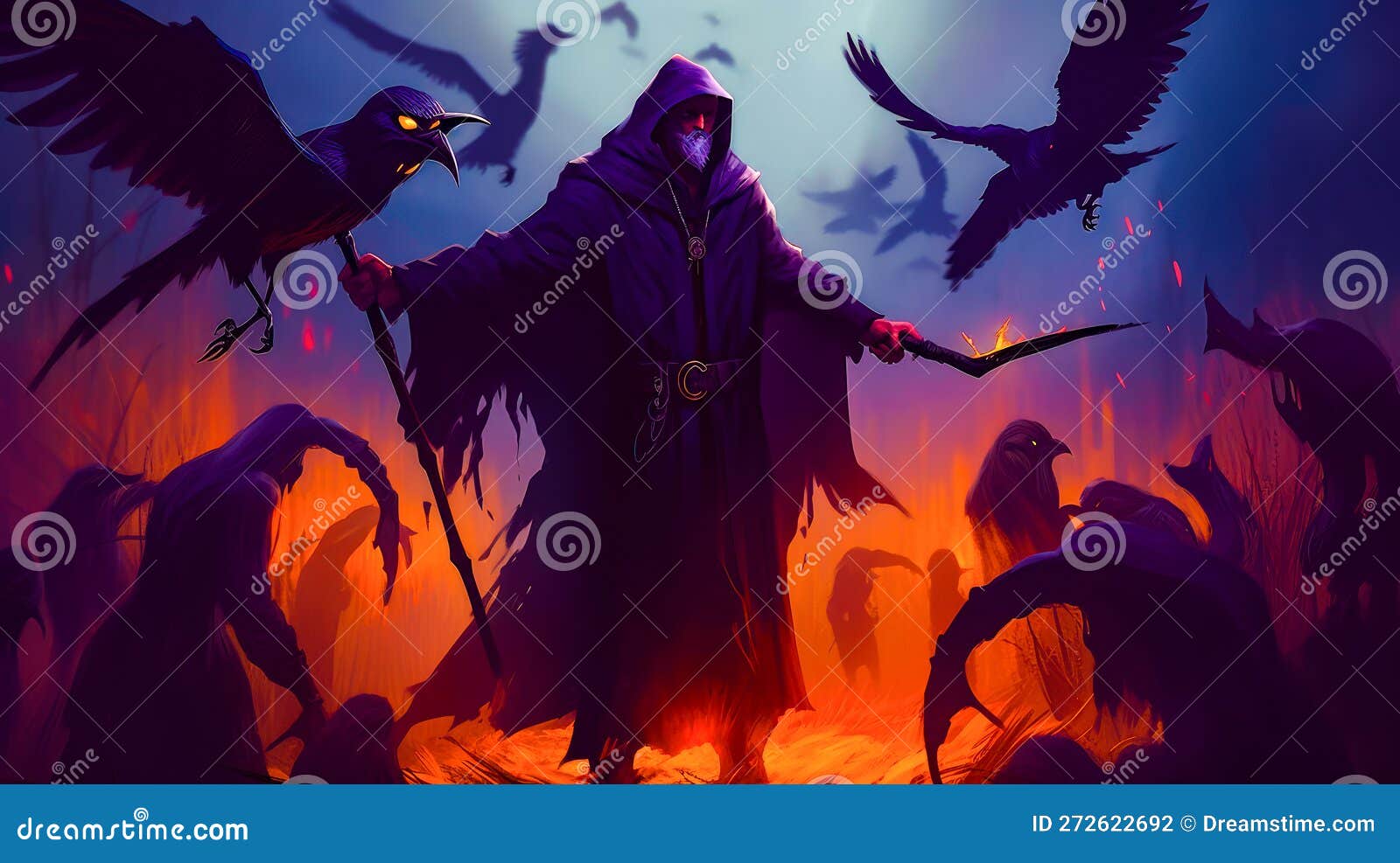 The Grim Reaper is Standing in Front of Group of Crows. Generative AI ...