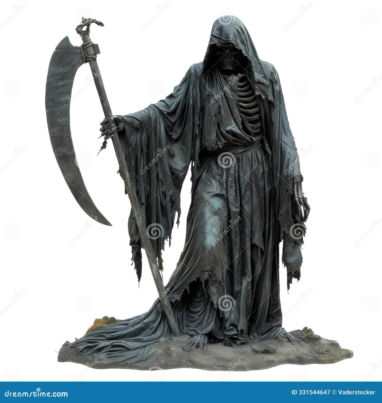 Grim Reaper Statue with Scythe and Torn Robe Stock Illustration ...