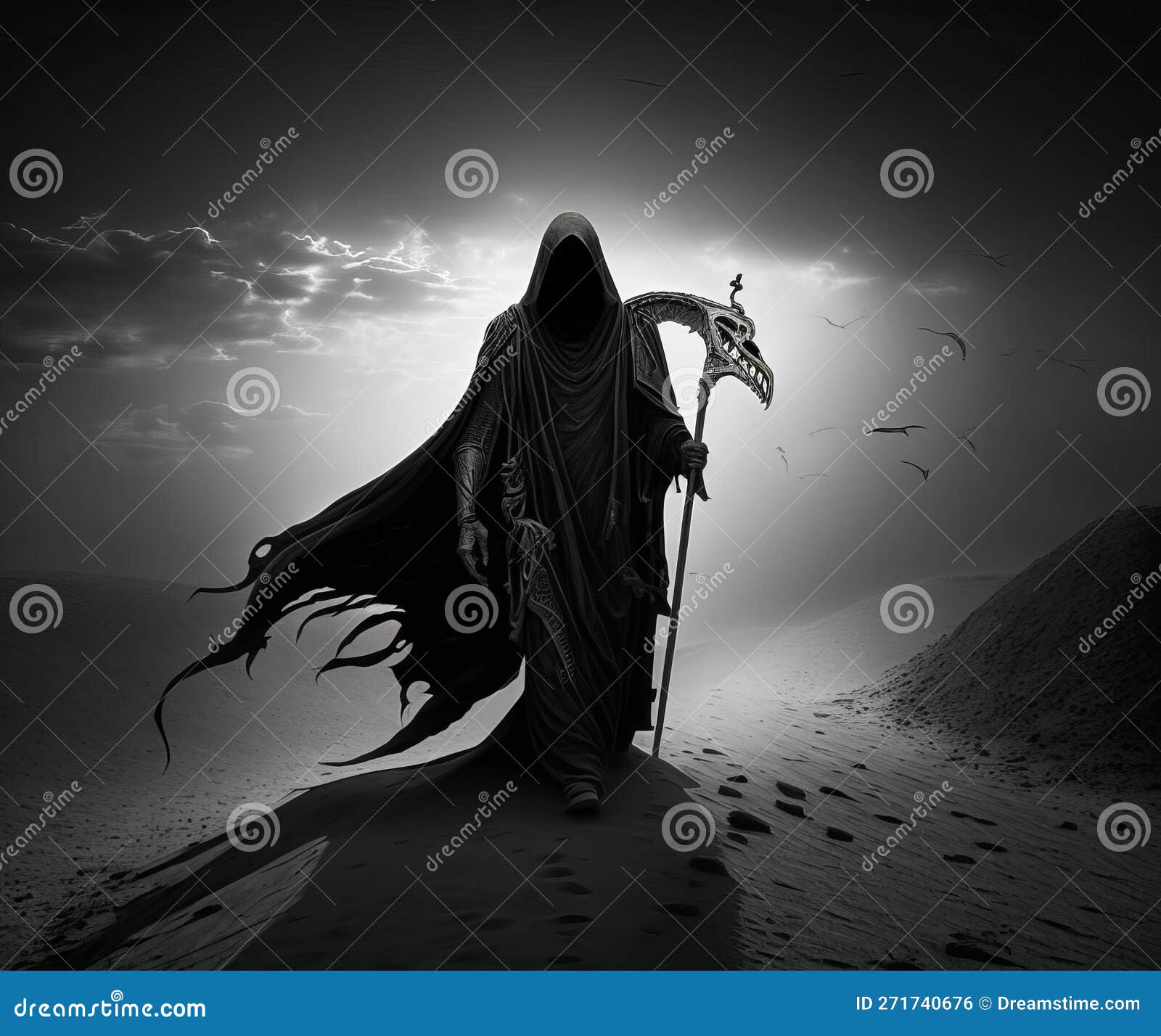 Grim Reaper Walking in the Desert with Scythe. Generative AI Stock ...