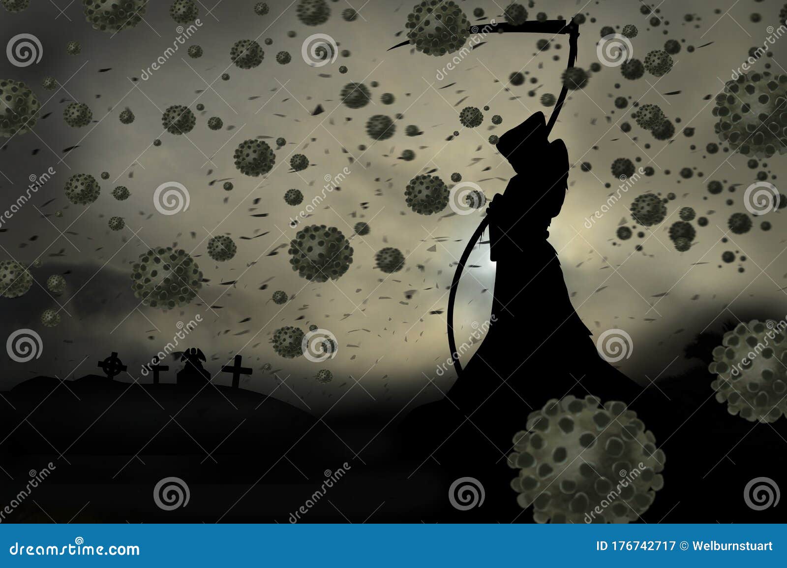 Grim Reaper Watching As Virus Attacks Stock Illustration - Illustration ...