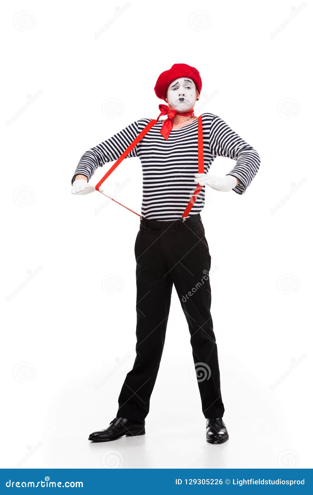 Grimacing Mime with Red Suspenders Stock Photo - Image of mime, parody ...