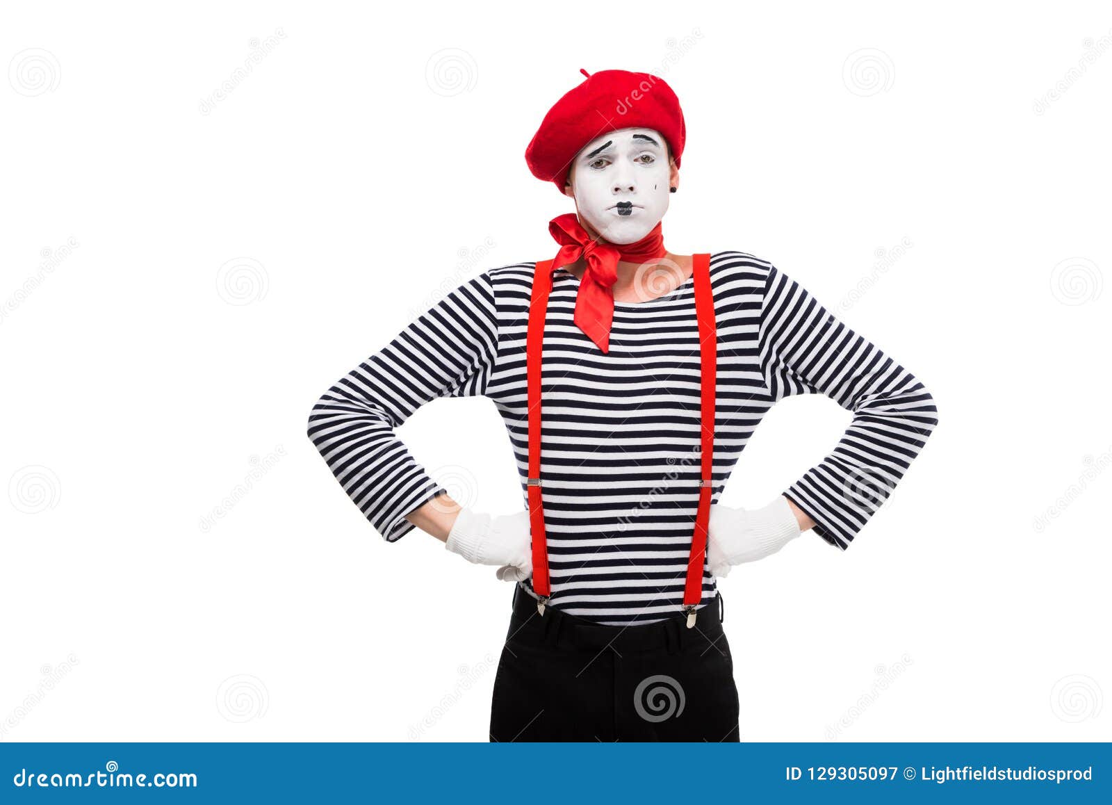 Grimacing Mime Standing with Hands Akimbo Stock Image - Image of black ...