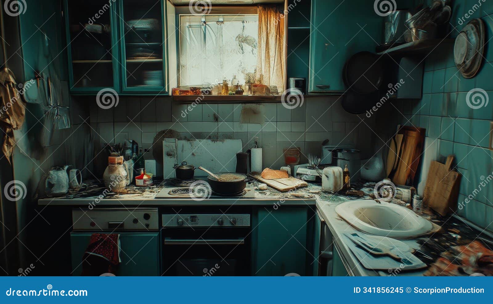 Grimy Kitchen with Clutter and Neglected Environment Stock Image ...