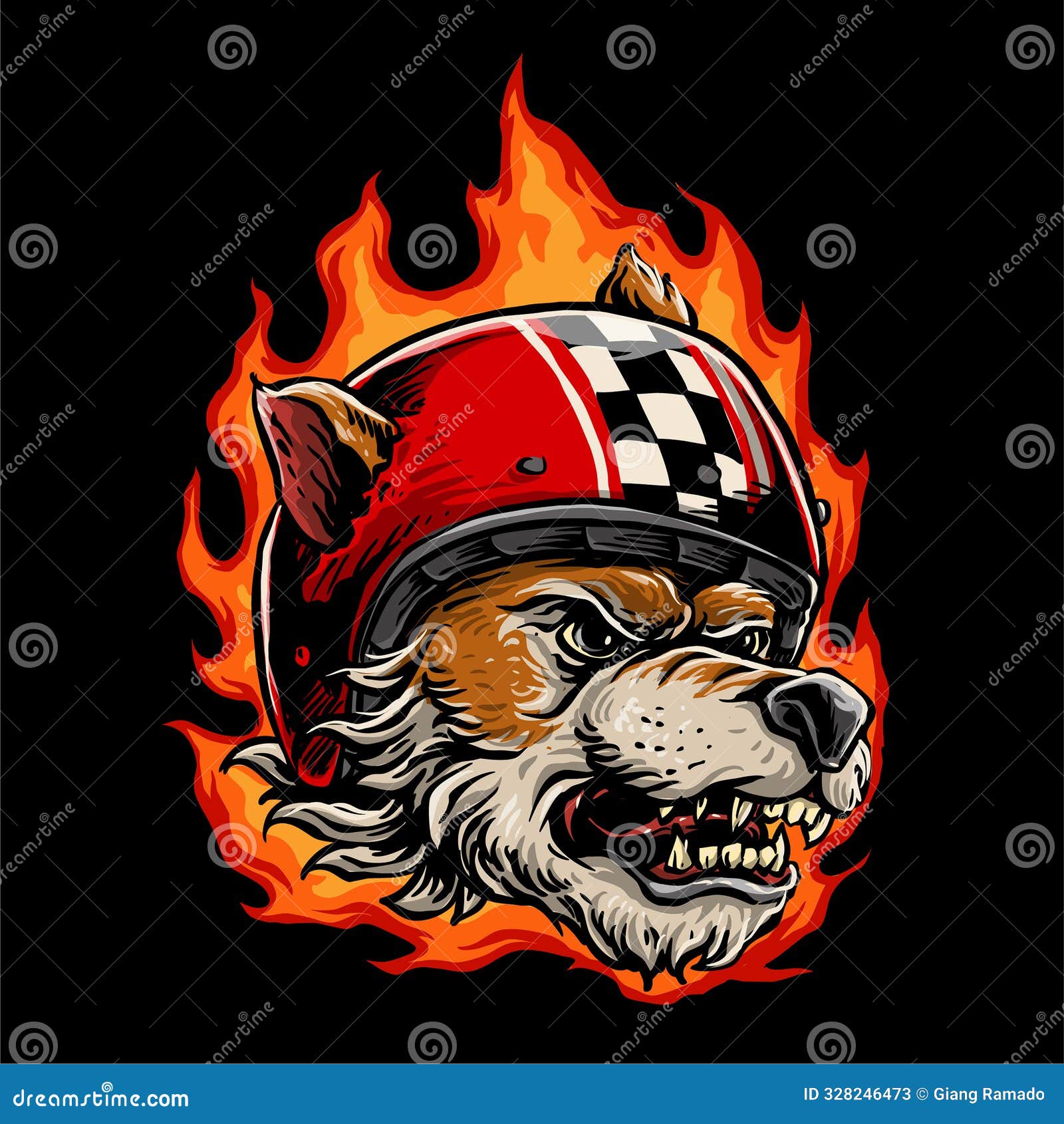 Grin Wolf With Retro Vintage Helmet Vector | CartoonDealer.com #328246473