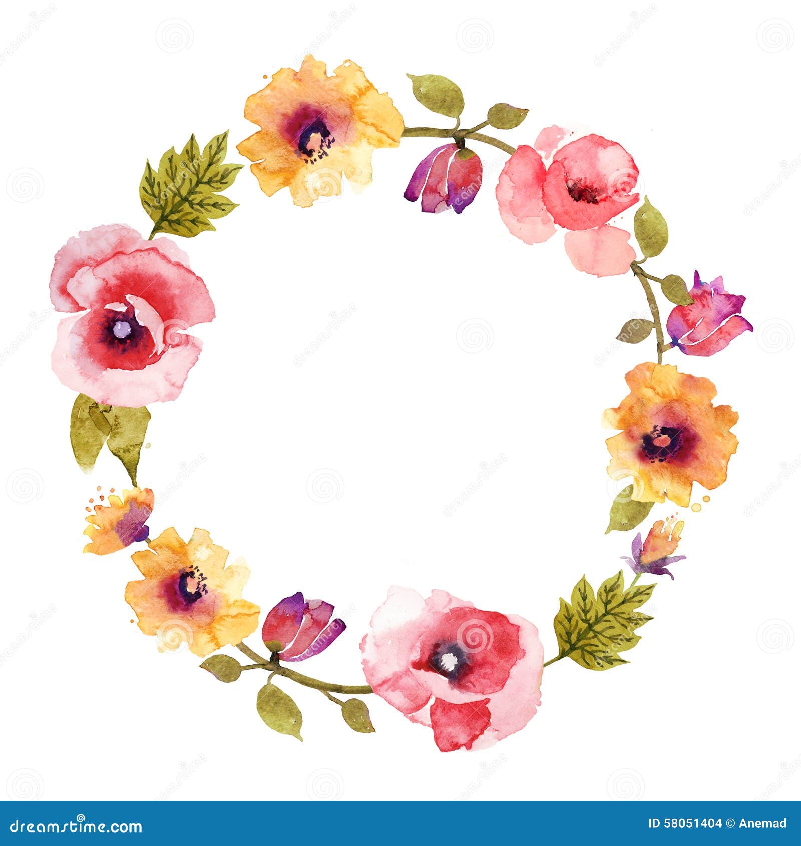 Grinalda Bonita Da Aquarela Da Flor Ilustração Stock - Ilustração de ...