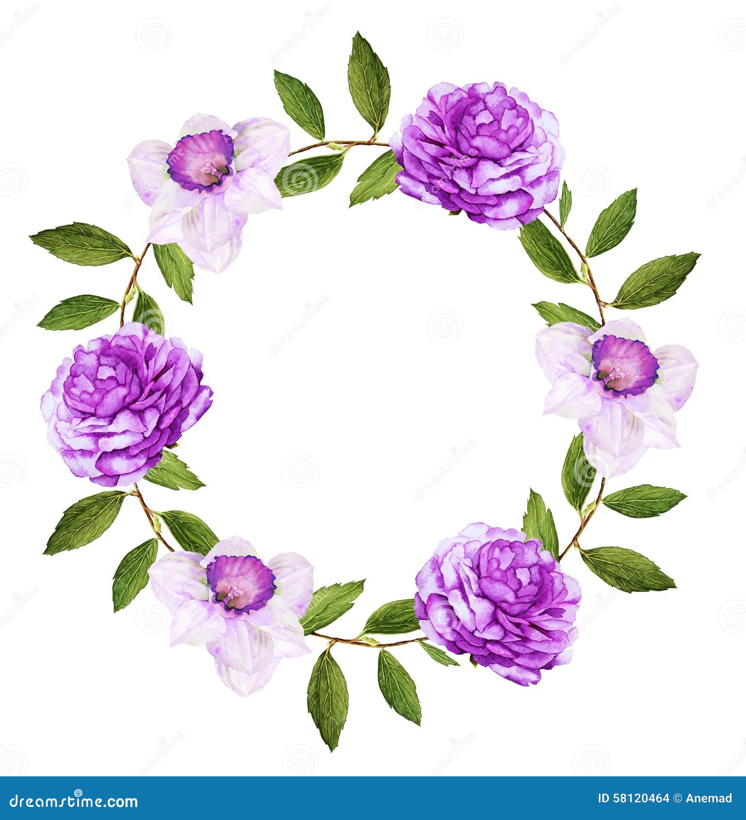 Grinalda Bonita Da Aquarela Da Flor Ilustração Stock - Ilustração de ...