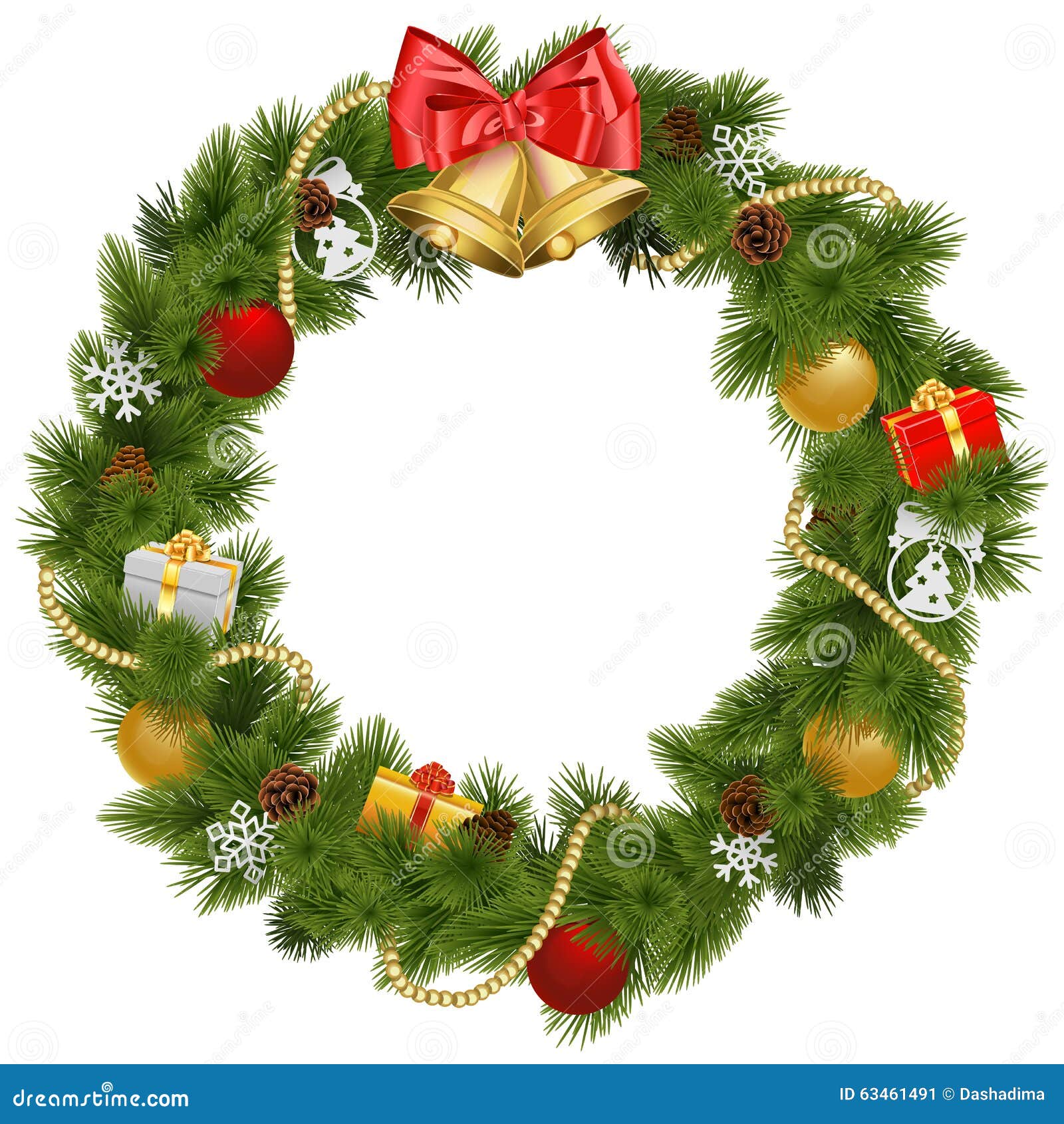 Grinalda Do Natal Do Vetor Com Bels Douradas Ilustração do Vetor ...