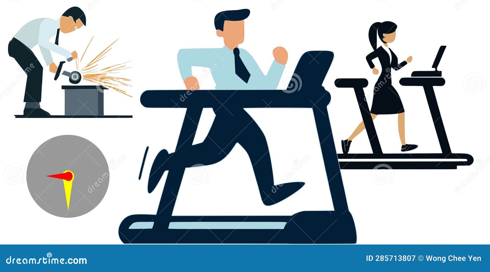 Daily Grind Treadmill Clock Office Hours Vector Graphics Illustration ...