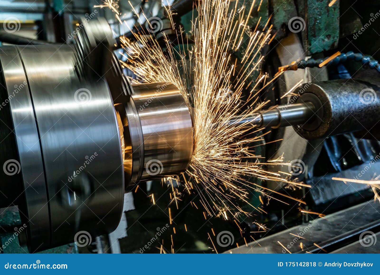 Grinding on a Circular Grinding Machine with Sparks, View from the Rear ...