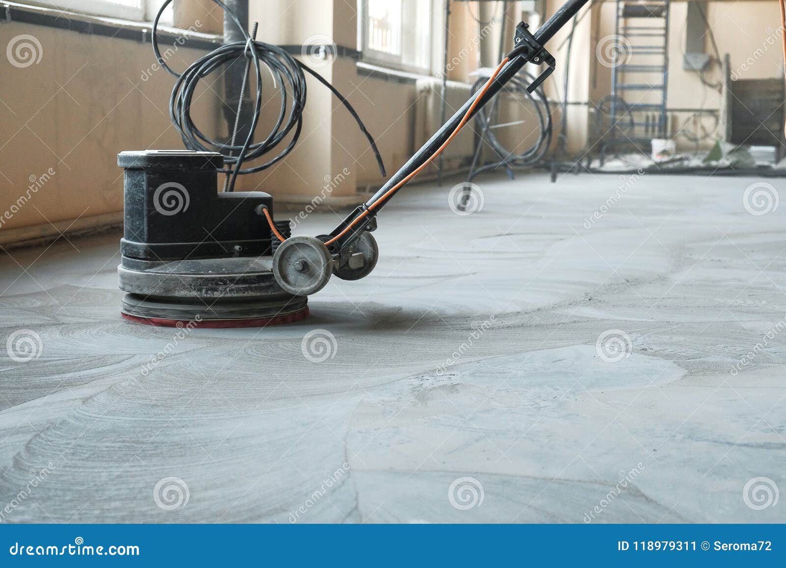 Grinding of concrete floor stock image. Image of industry - 118979311