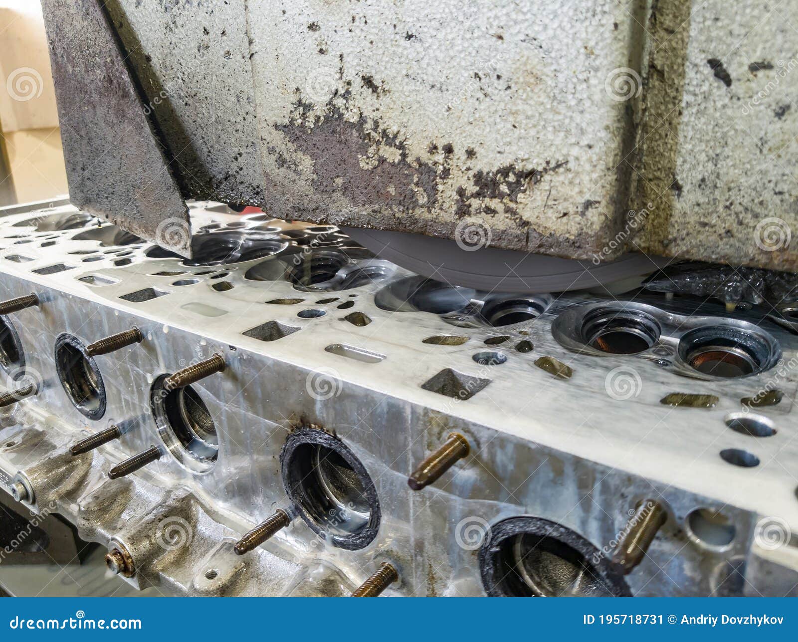 Grinding the Head of a Six-cylinder Engine on a Surface Grinder Stock ...