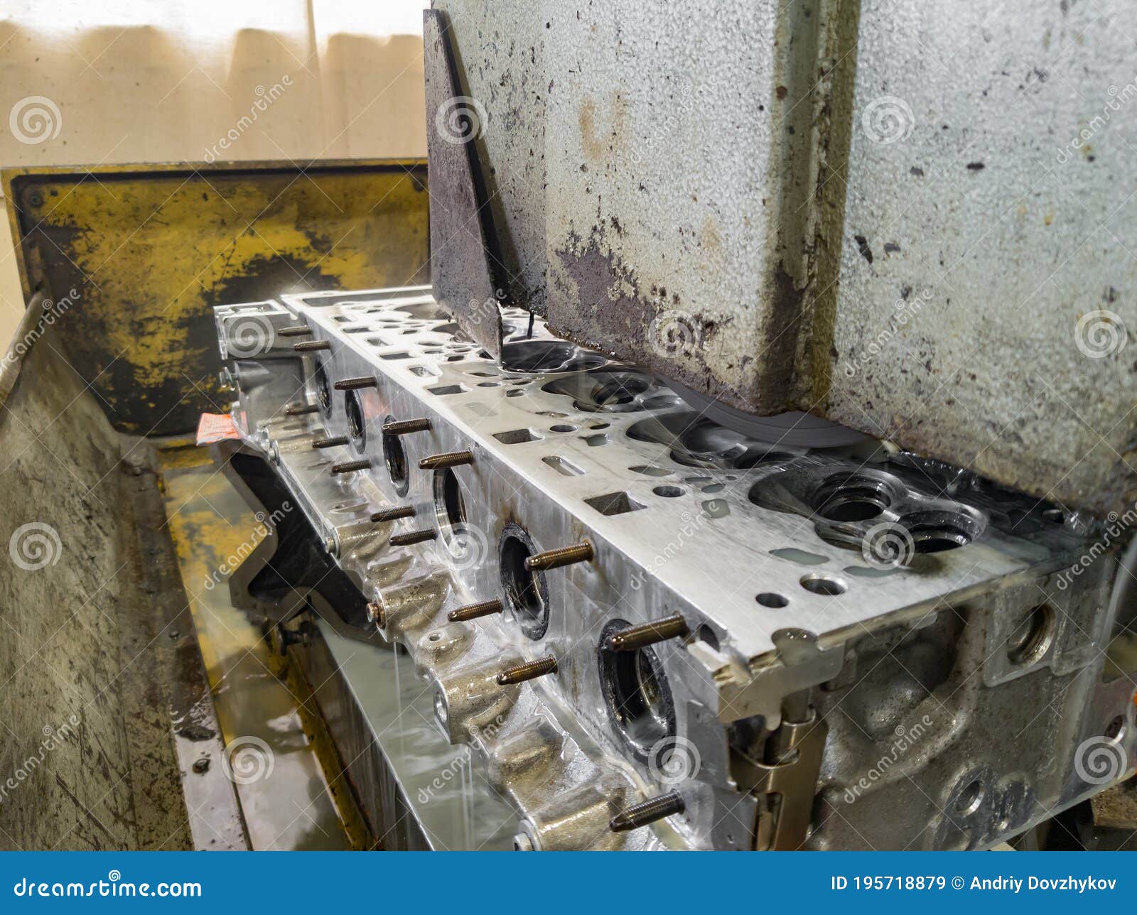 Grinding the Head of a Six-cylinder Engine on a Surface Grinder Stock ...
