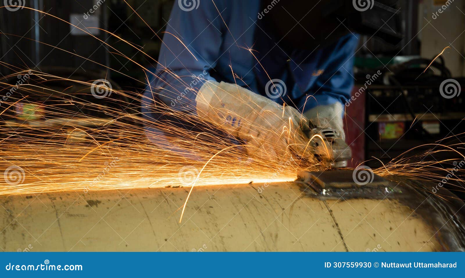 Grinding Machine in Action with Bright Sparks in Construction Factory ...