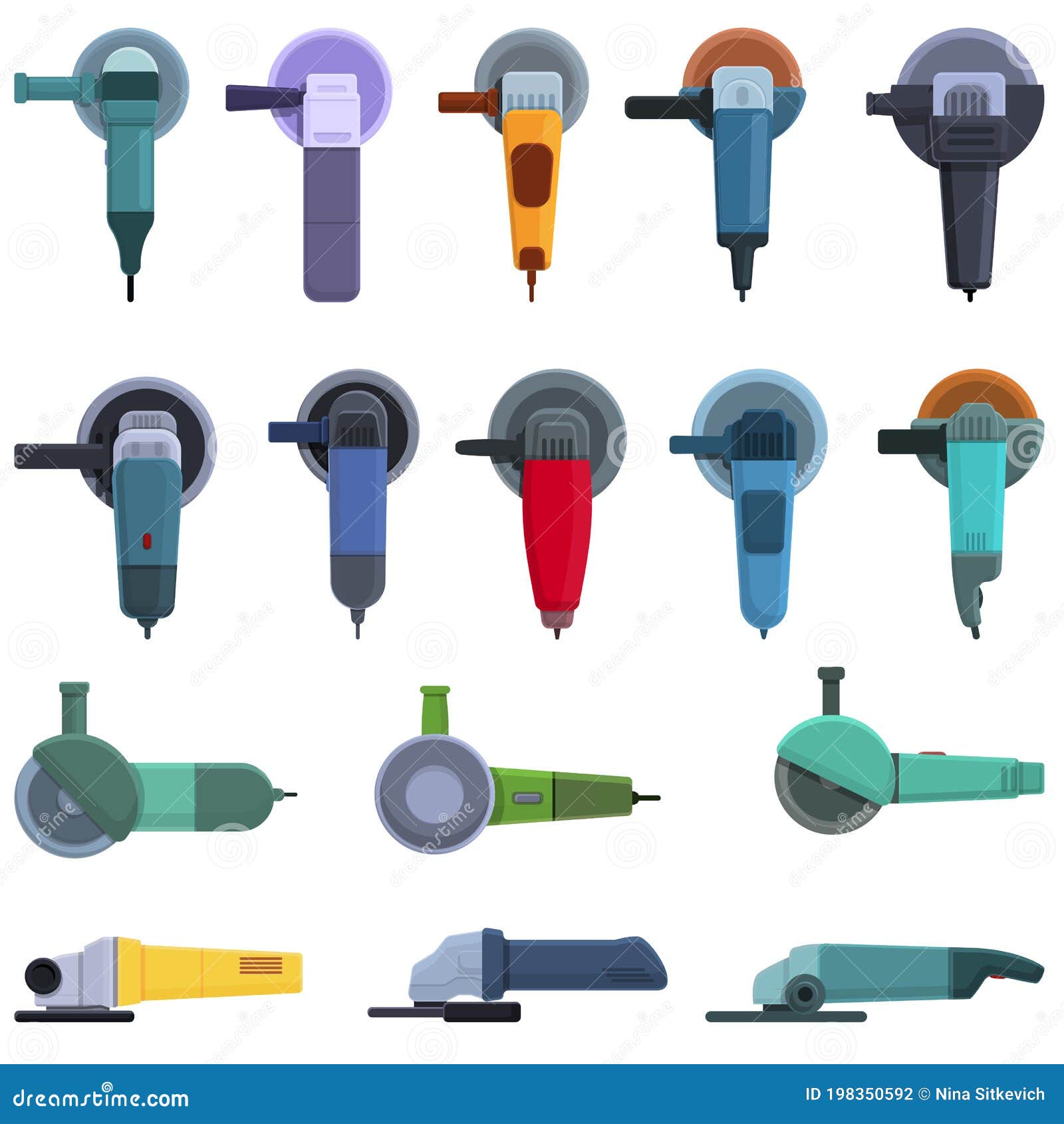 Grinding Machine Icons Set, Cartoon Style Stock Vector - Illustration ...