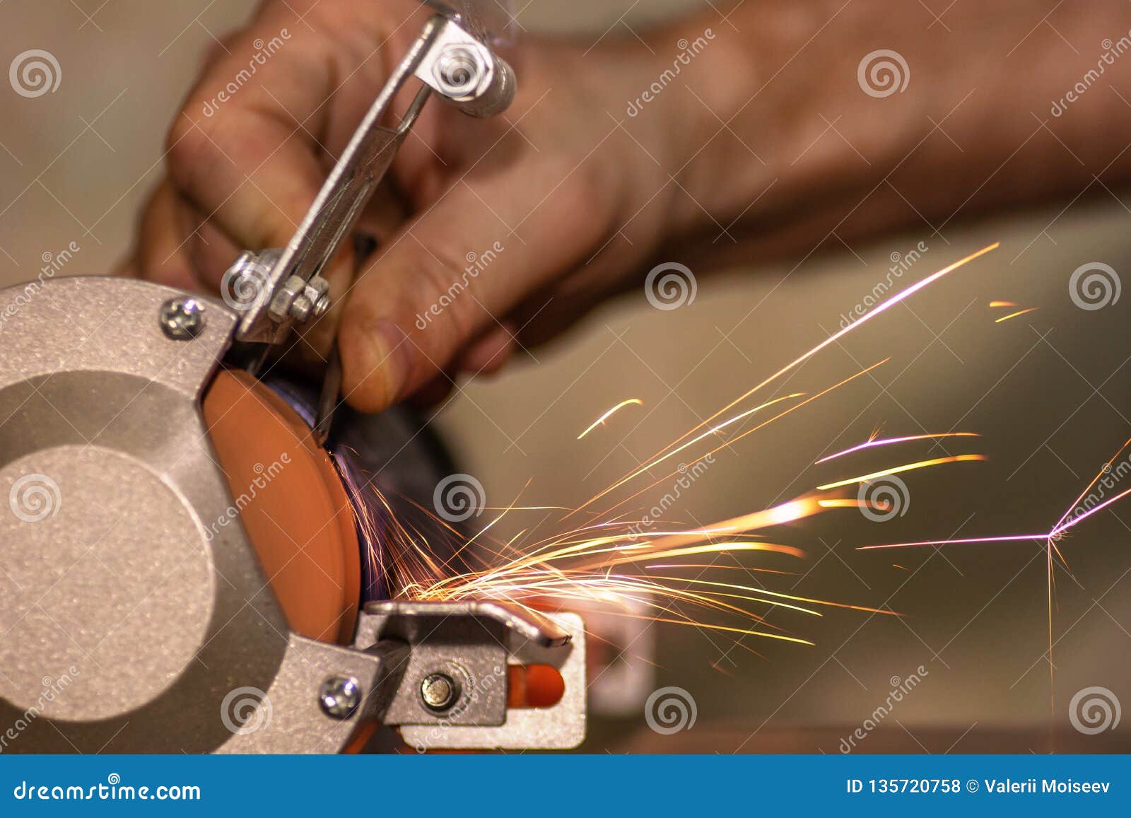 Grinding Machine on Work and Spark with Hand Stock Photo - Image of ...