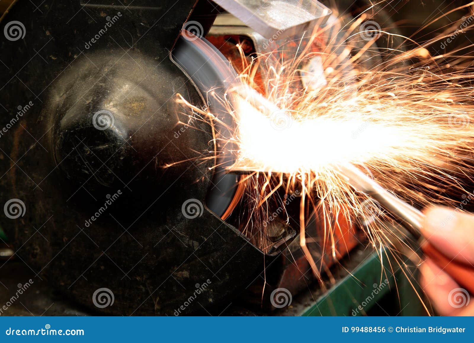 Grinding Metal with a Grinder in a Workshop Stock Photo - Image of hand ...