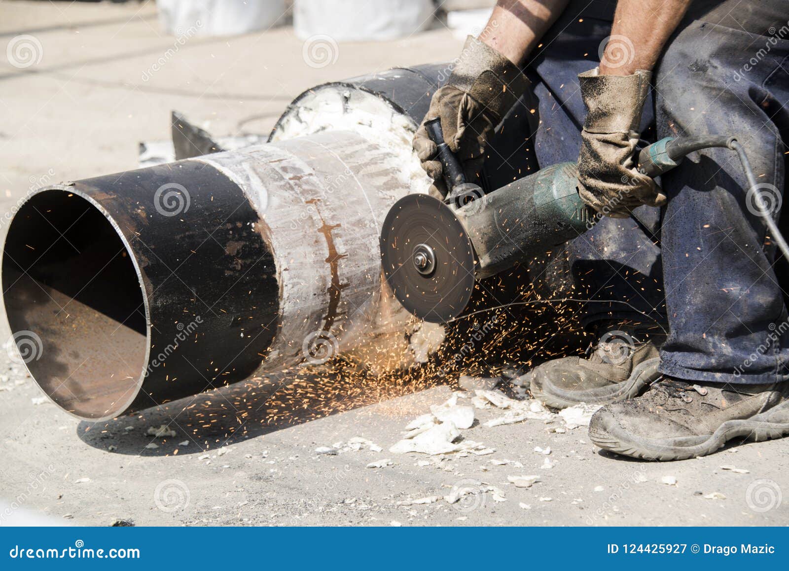 Grinding with sparks stock image. Image of detail, people - 124425927