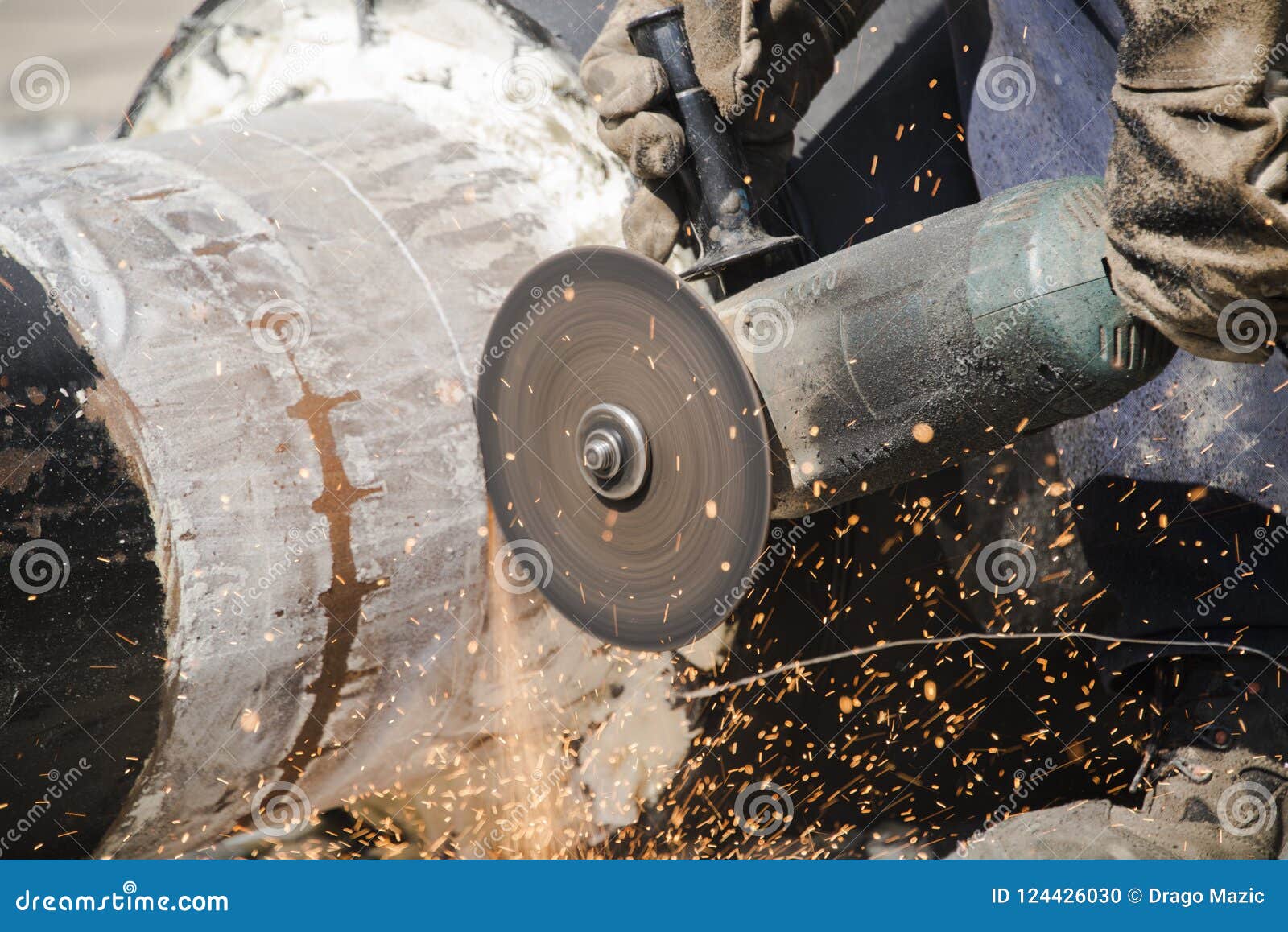Grinding with sparks stock photo. Image of grinder, machine - 124426030