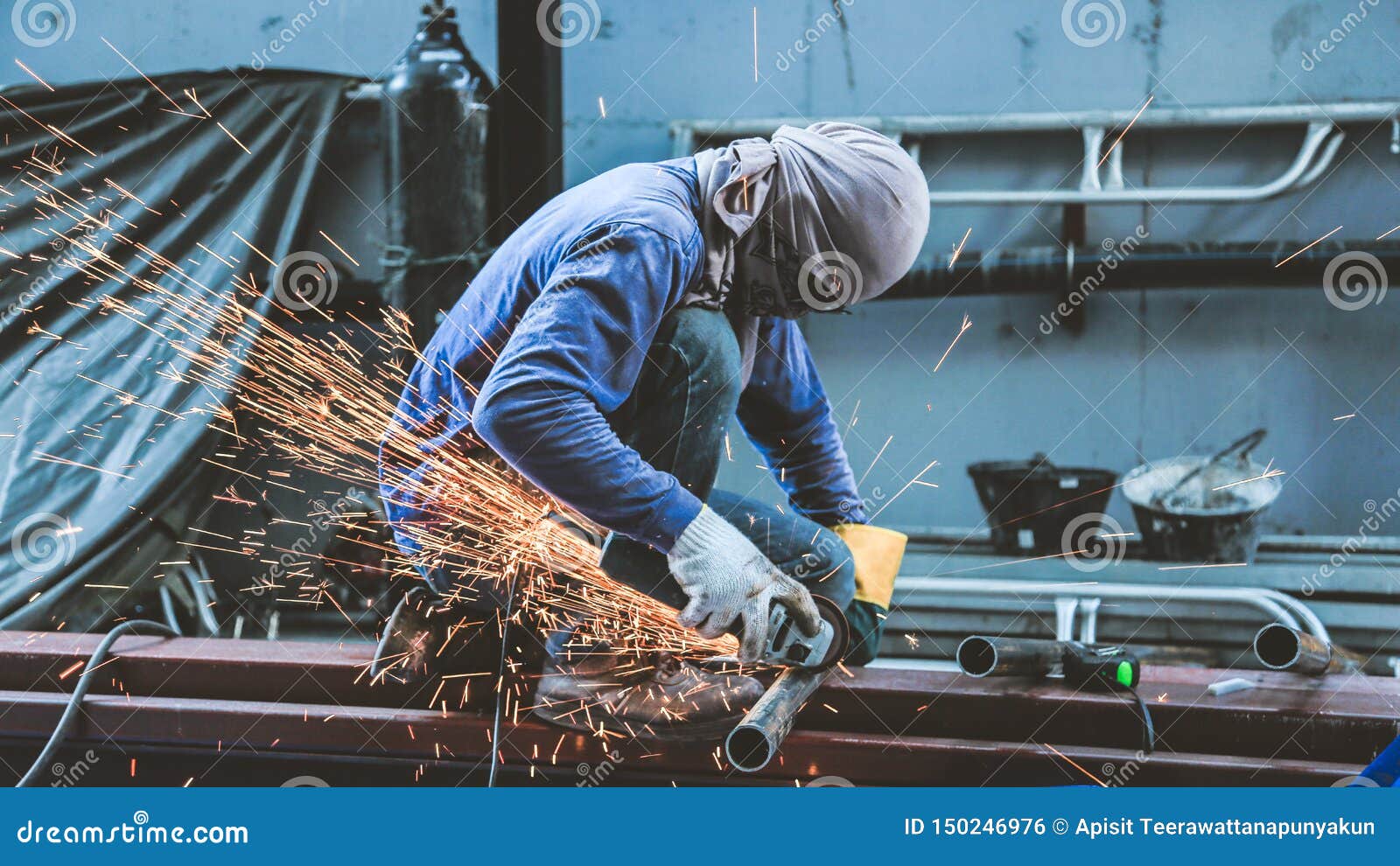 Grinding Steel and Steel Welding Stock Photo - Image of labor, flash ...
