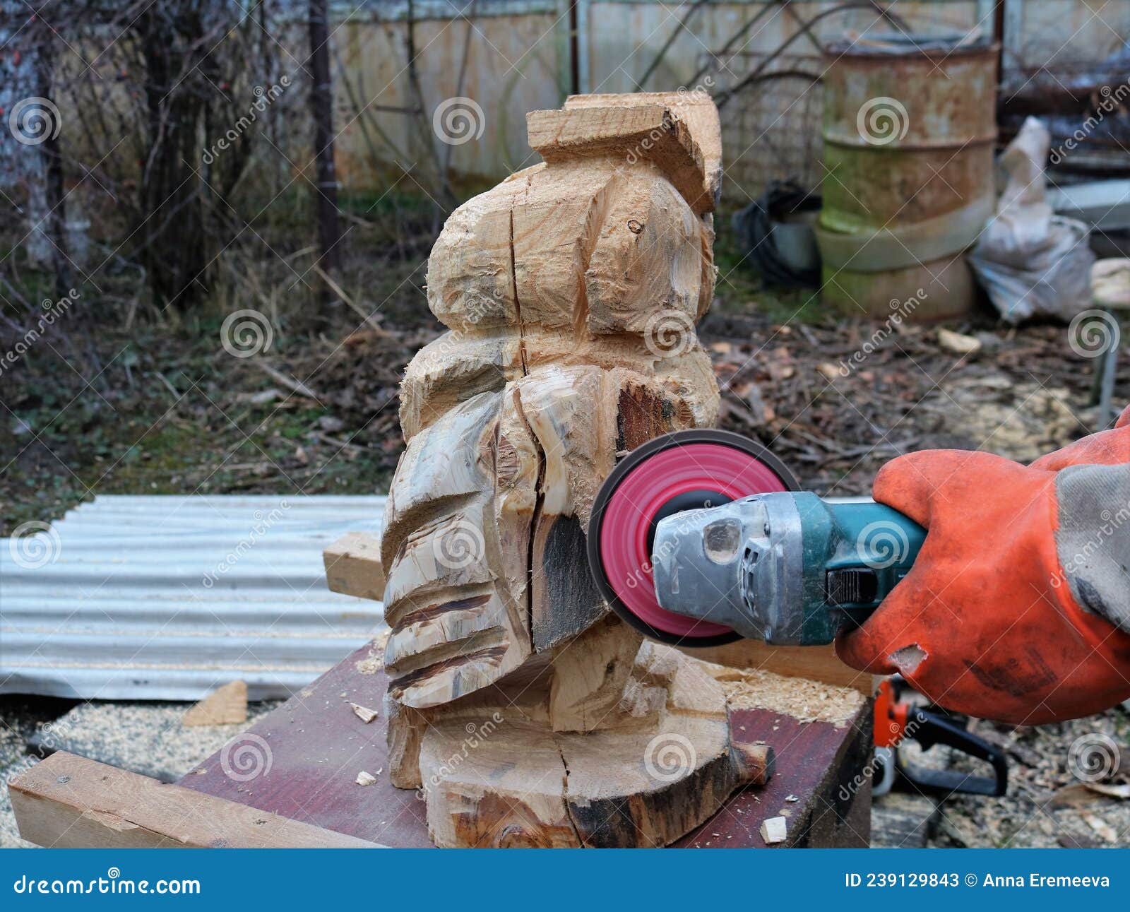 Grinding the Surface of a Wooden Product with a Grinder Stock Image ...