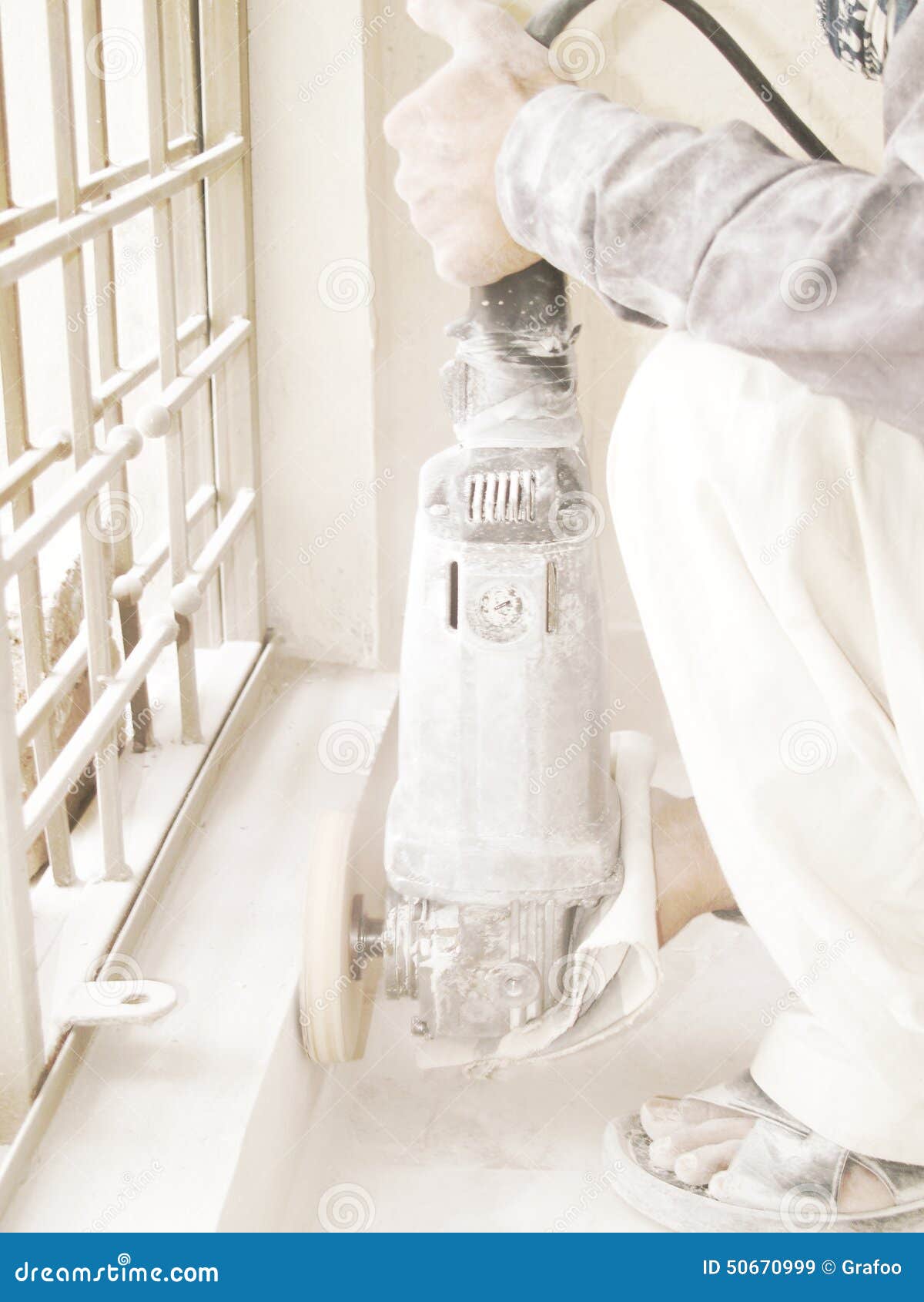 Grinding the Tiled Floor stock image. Image of protective - 50670999