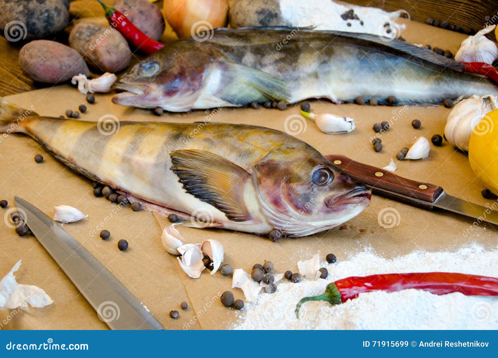 Grinling Fish with Vegetables Onions Garlic Lemon Stock Image - Image ...